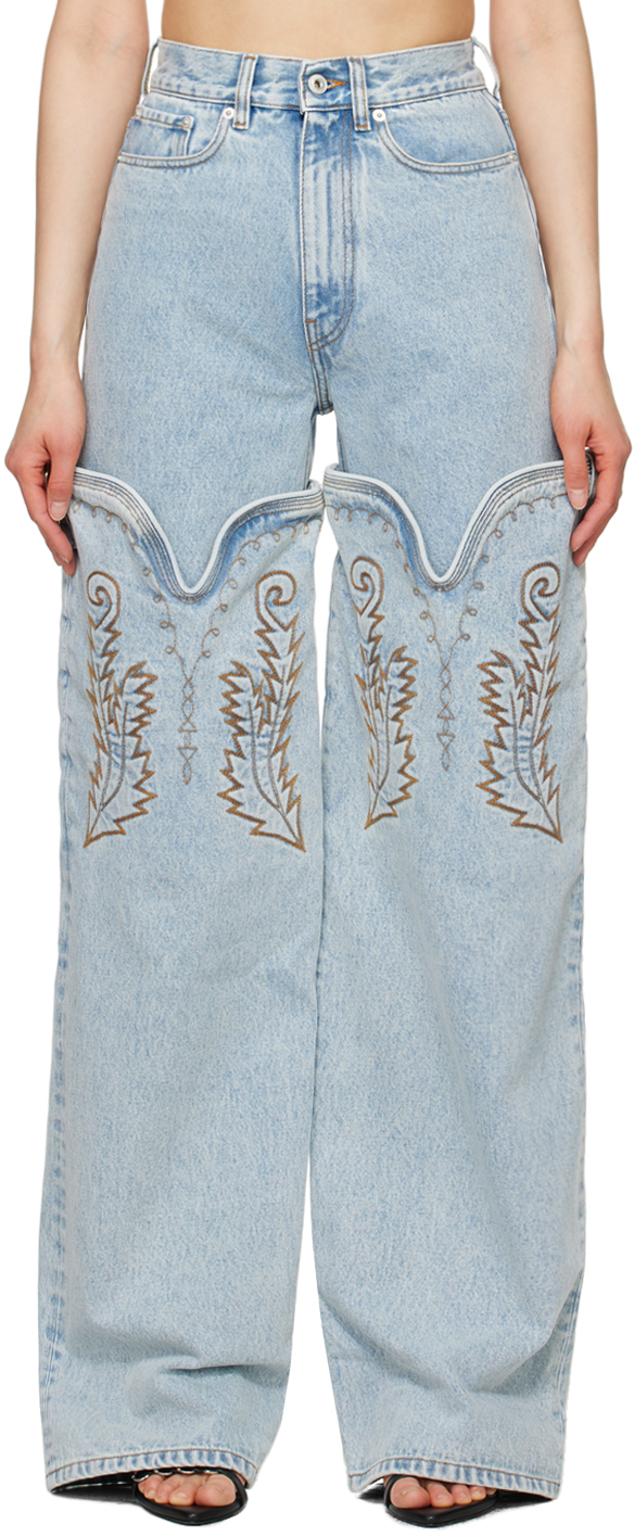 Y/Project Maxi Cowboy Cuff Jeans In Evergreen Ice Blue - 44% Off